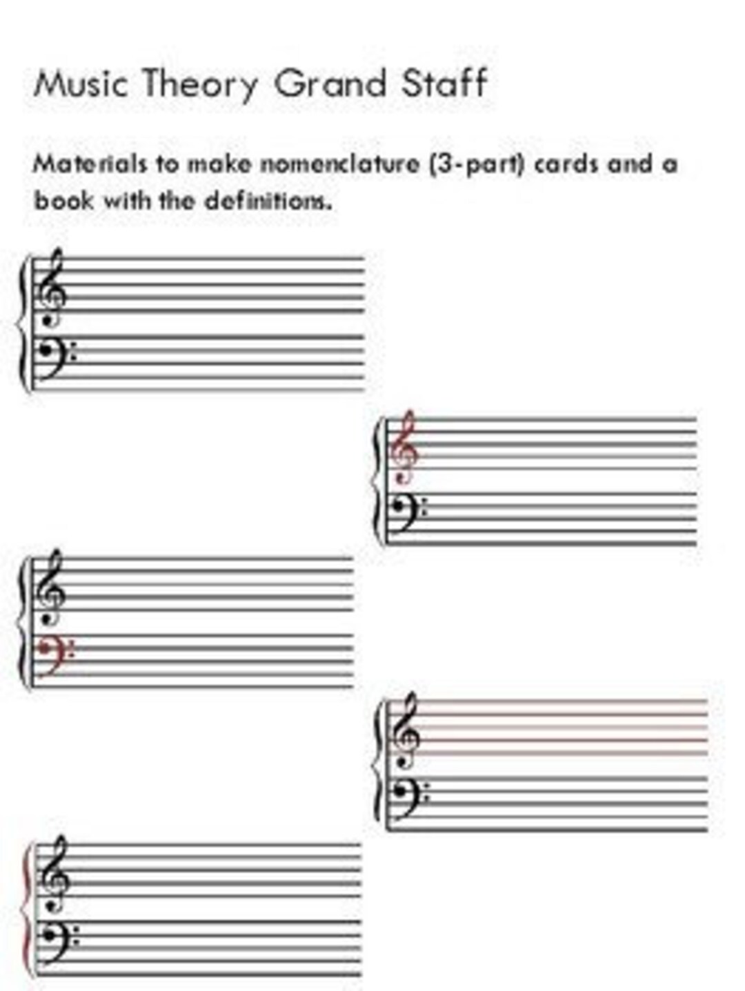 Montessori Nomenclature 3 Part Cards and Book Music Theory Grand Staff ...