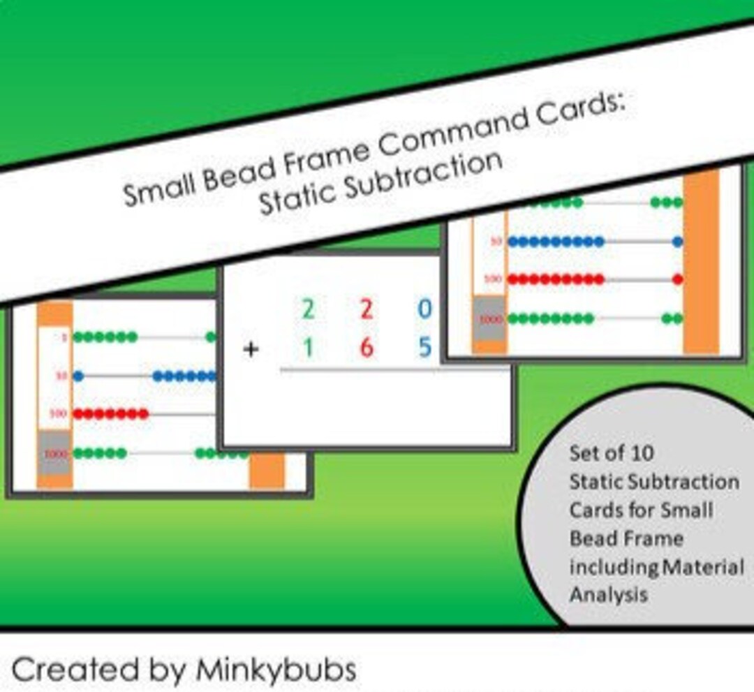Small Bead Frame Command Cards Montessori Static Subtraction & Material ...