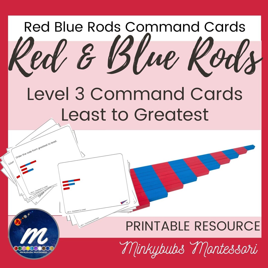 Montessori Red Blue Rods Command Cards Least to Greatest Set 3 - Etsy