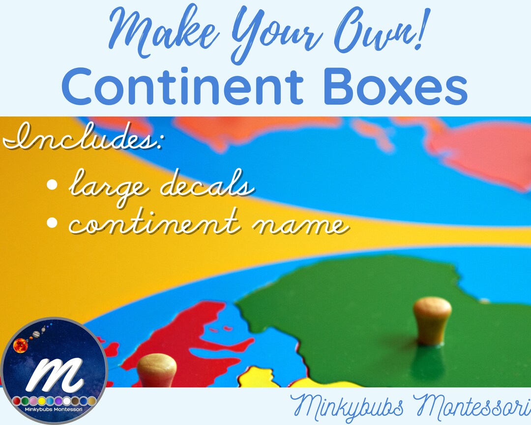 Continent Boxes LARGE Decals and CONTINENT NAMES in Montessori Colors 7 ...