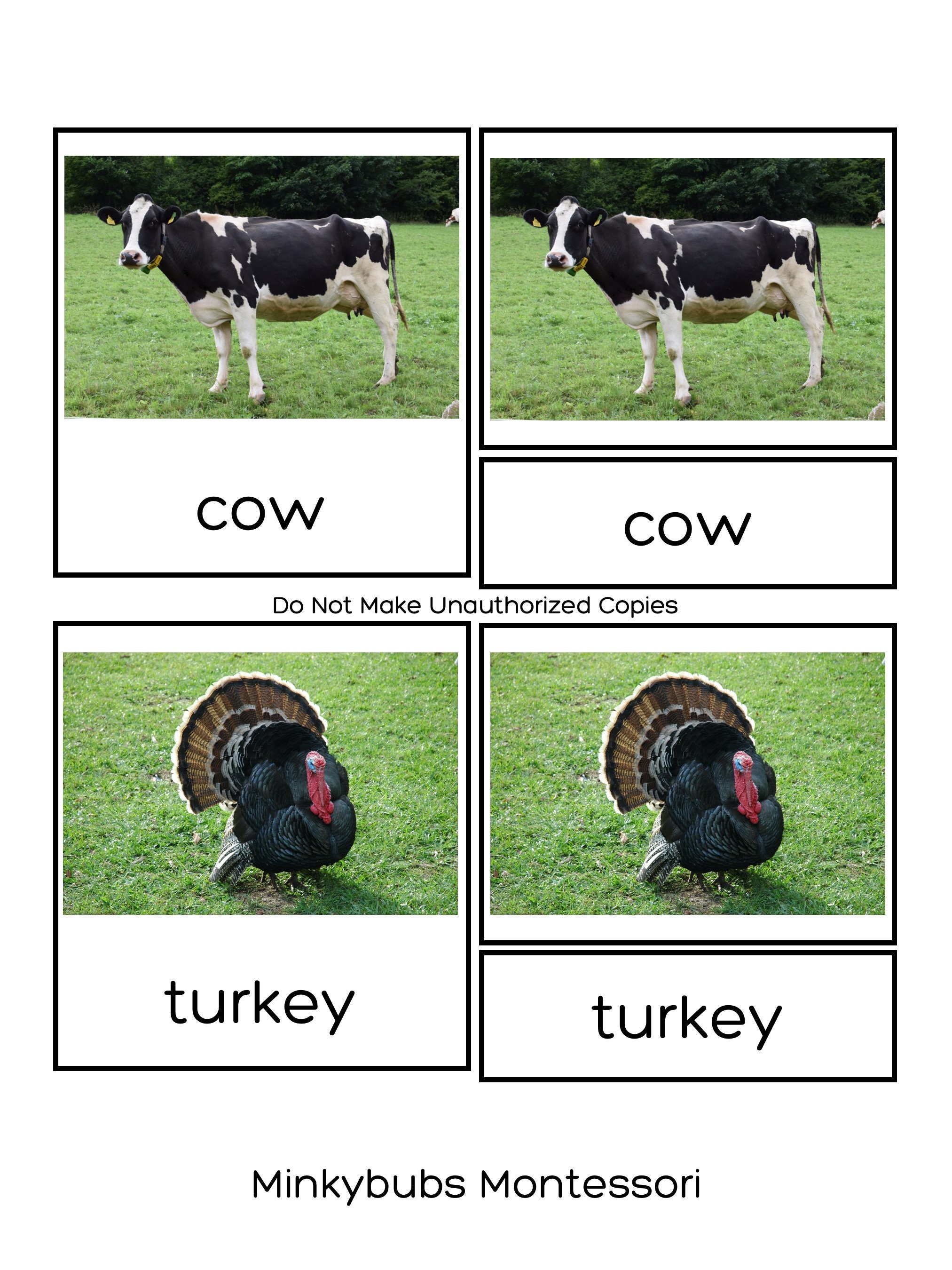 Classified Cards Farm Animals Montessori Set of 10 Common Farm Animal ...