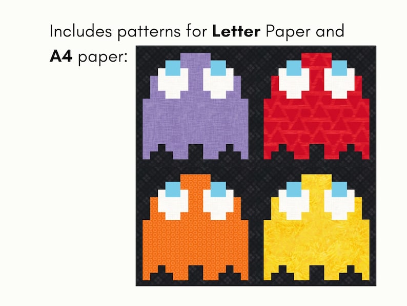 Pacman Ghost Quilt Block 1 Foundation Paper Piecing 16x16 - Etsy