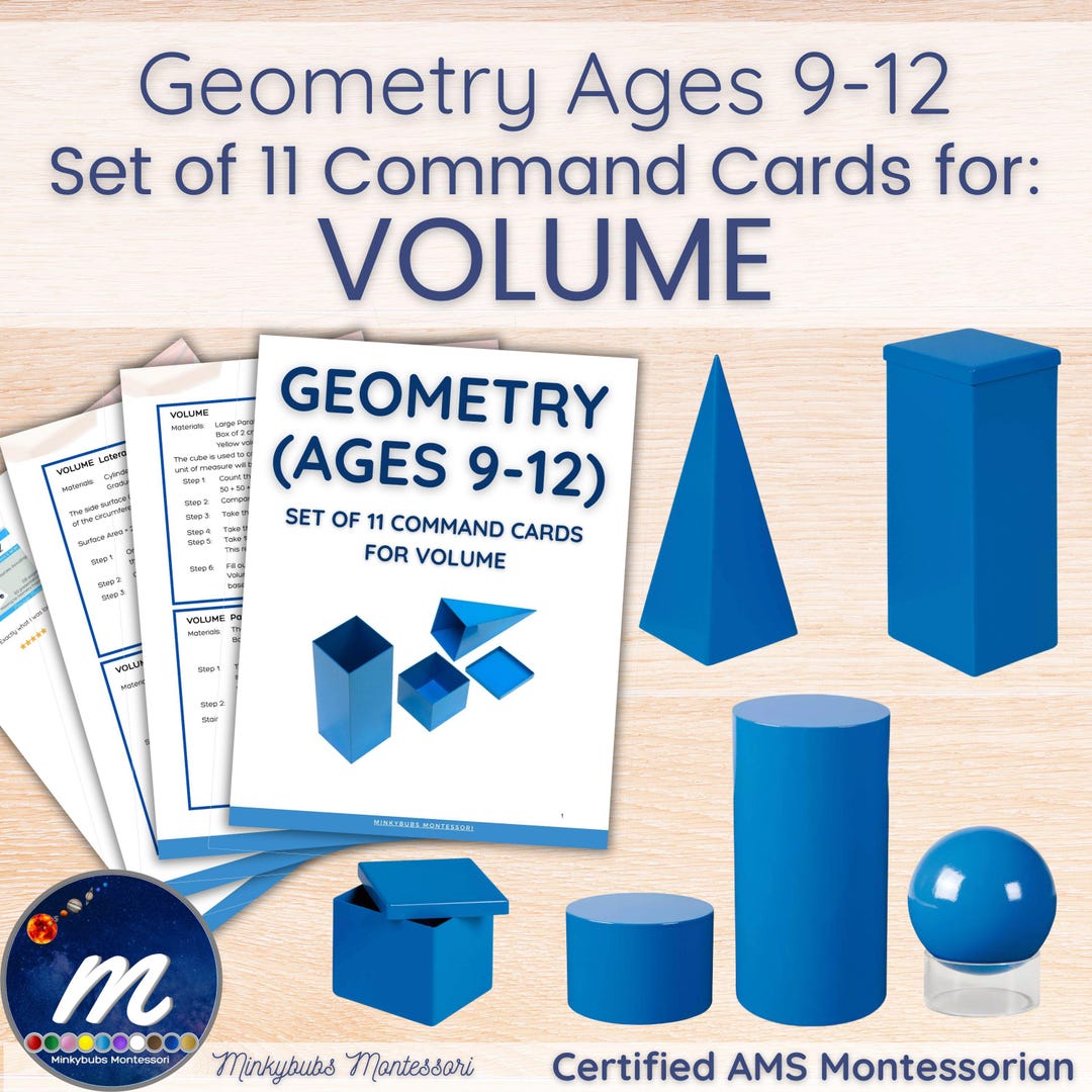 Volume of Solids Montessori Task Cards (prisms Pyramids Cylinders Cones ...