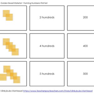 Place Value Cards With Golden Beads 1st Set Montessori Math Decimal ...