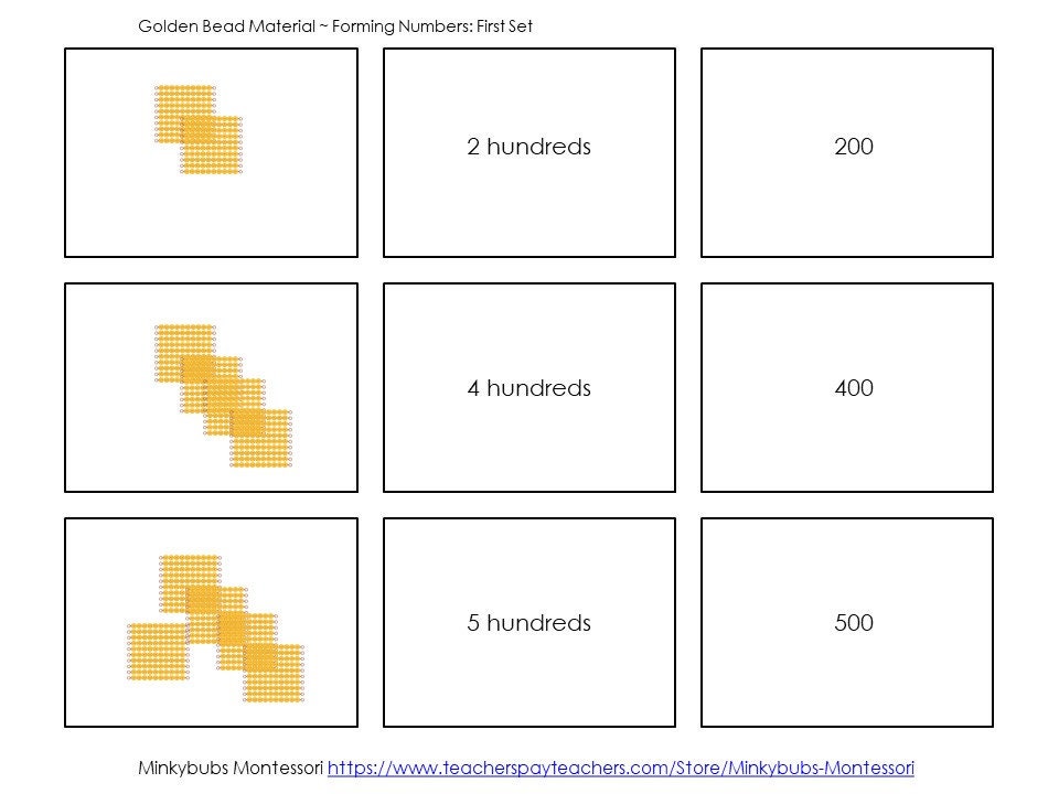Place Value Cards With Golden Beads 1st Set Montessori Math Decimal ...
