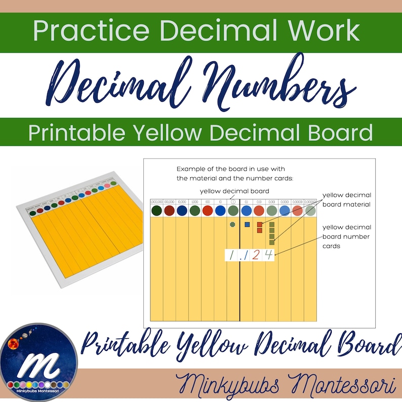 Yellow Decimal Board, Decimal Material and Number Cards Montessori ...