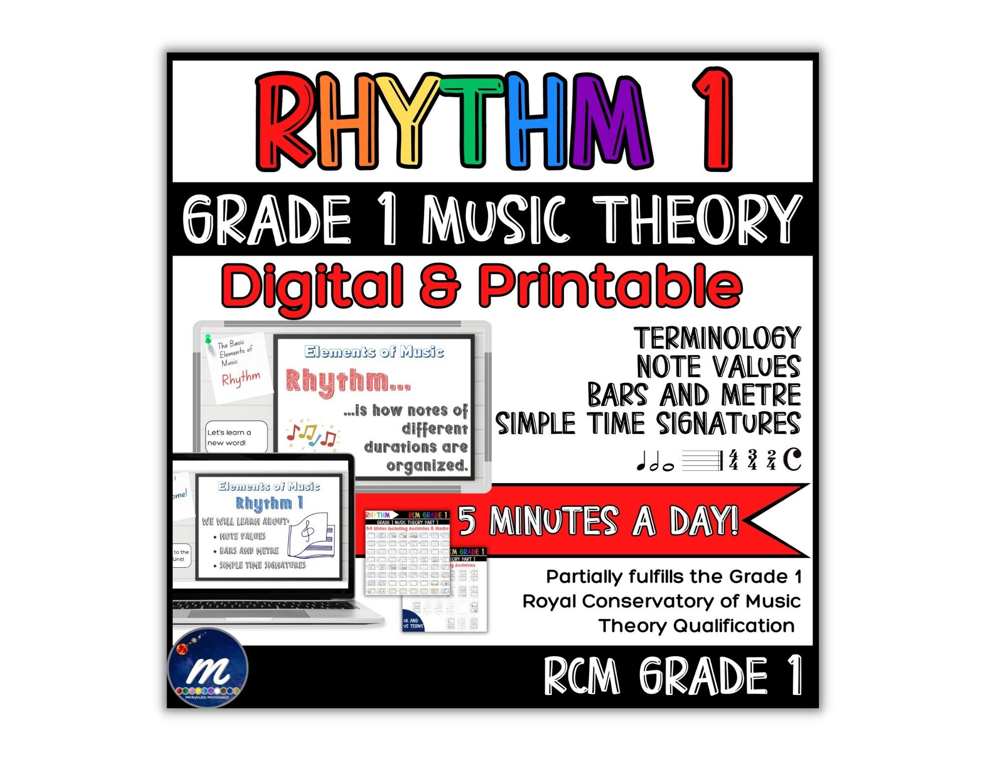 Music Theory Rhythm Worksheets Bell Ringers Starters Grade 1 RCM PRINT ...