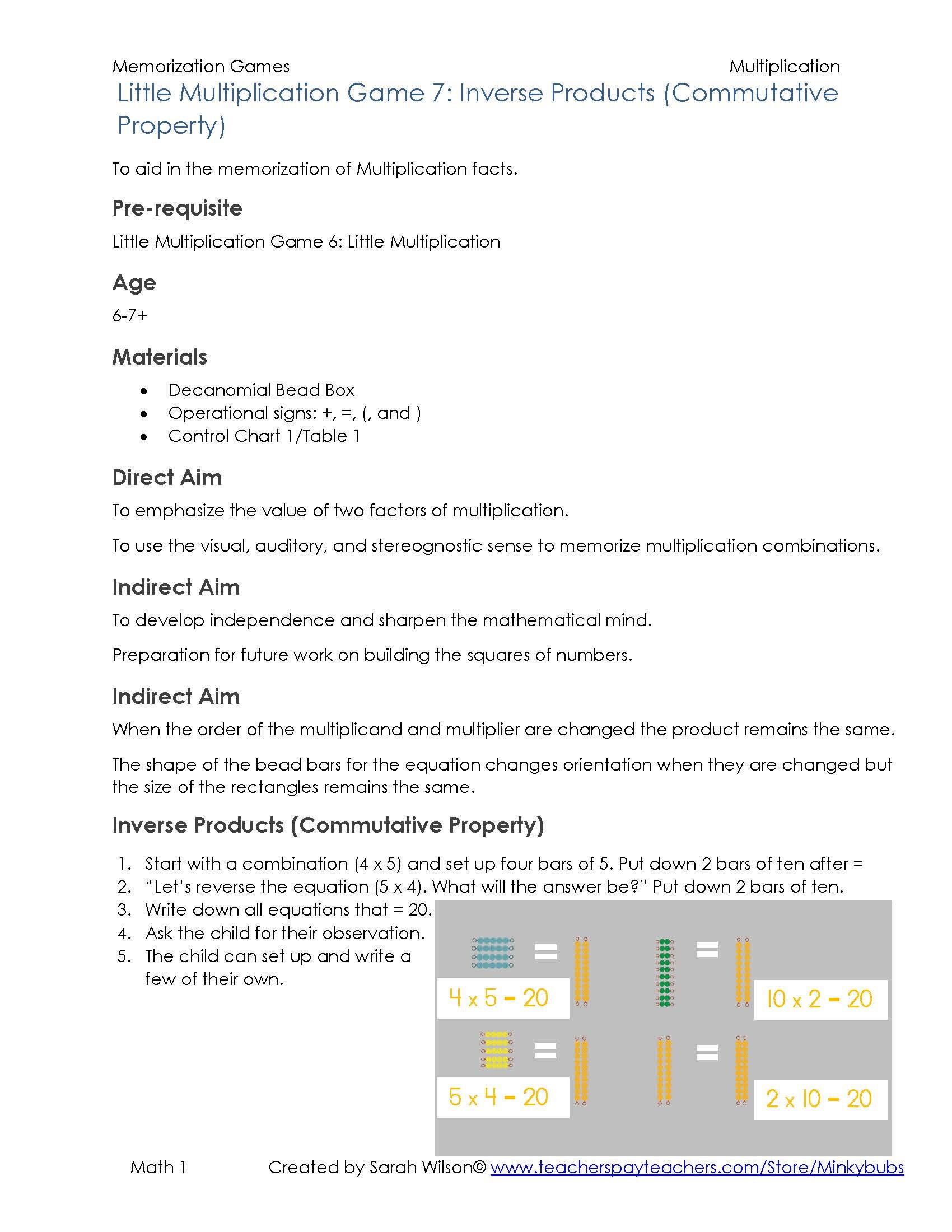 Montessori Math 1 Manual Multiplication Memorization Games - Etsy