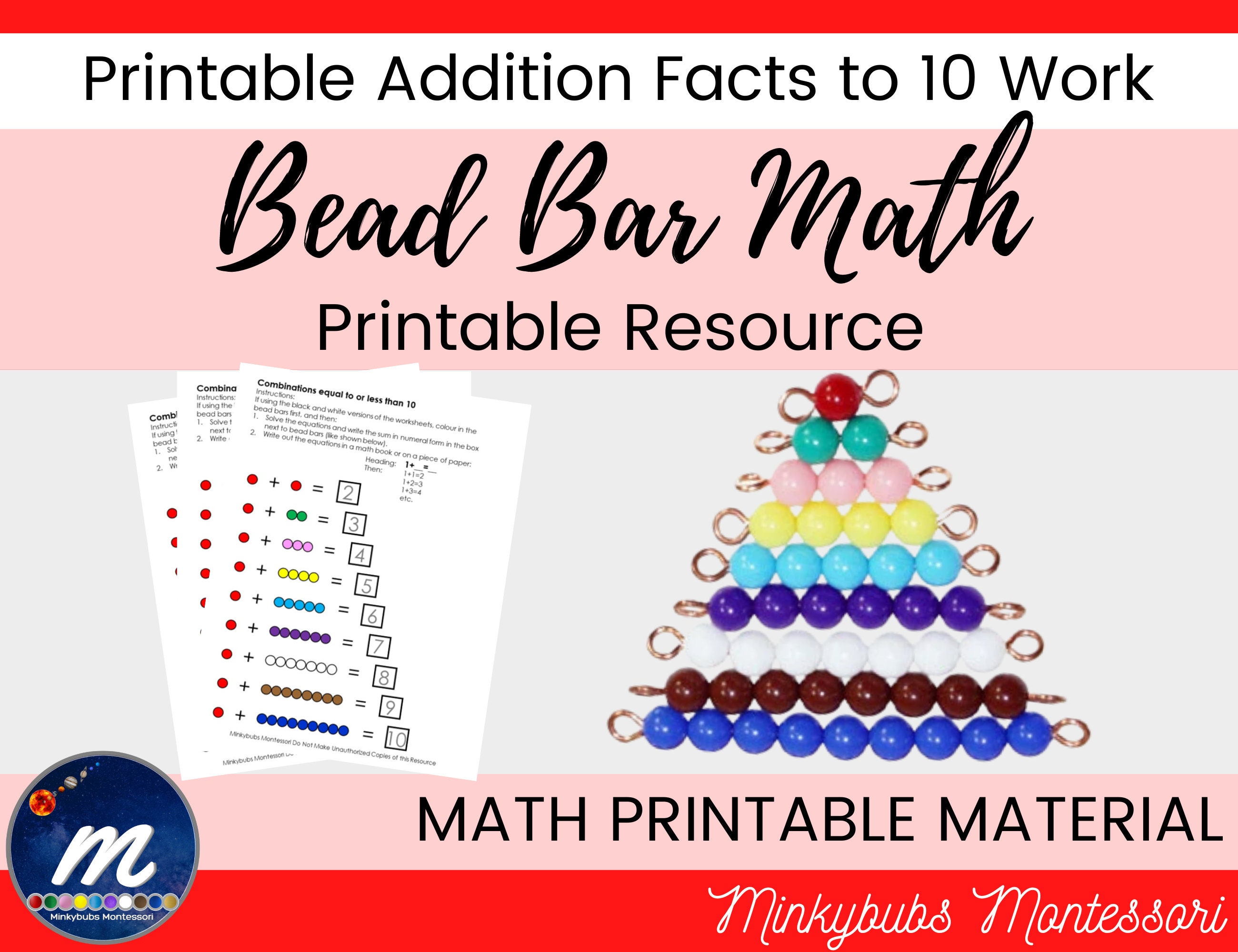 Montessori Bead Bar Addition Math Facts to 10 - Etsy