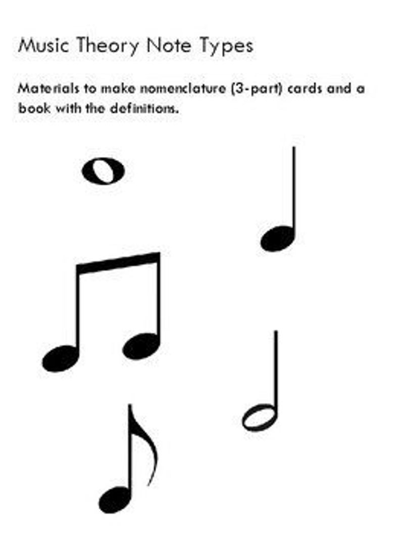 Montessori Nomenclature 3-part Cards and Book Music Theory Note Types ...