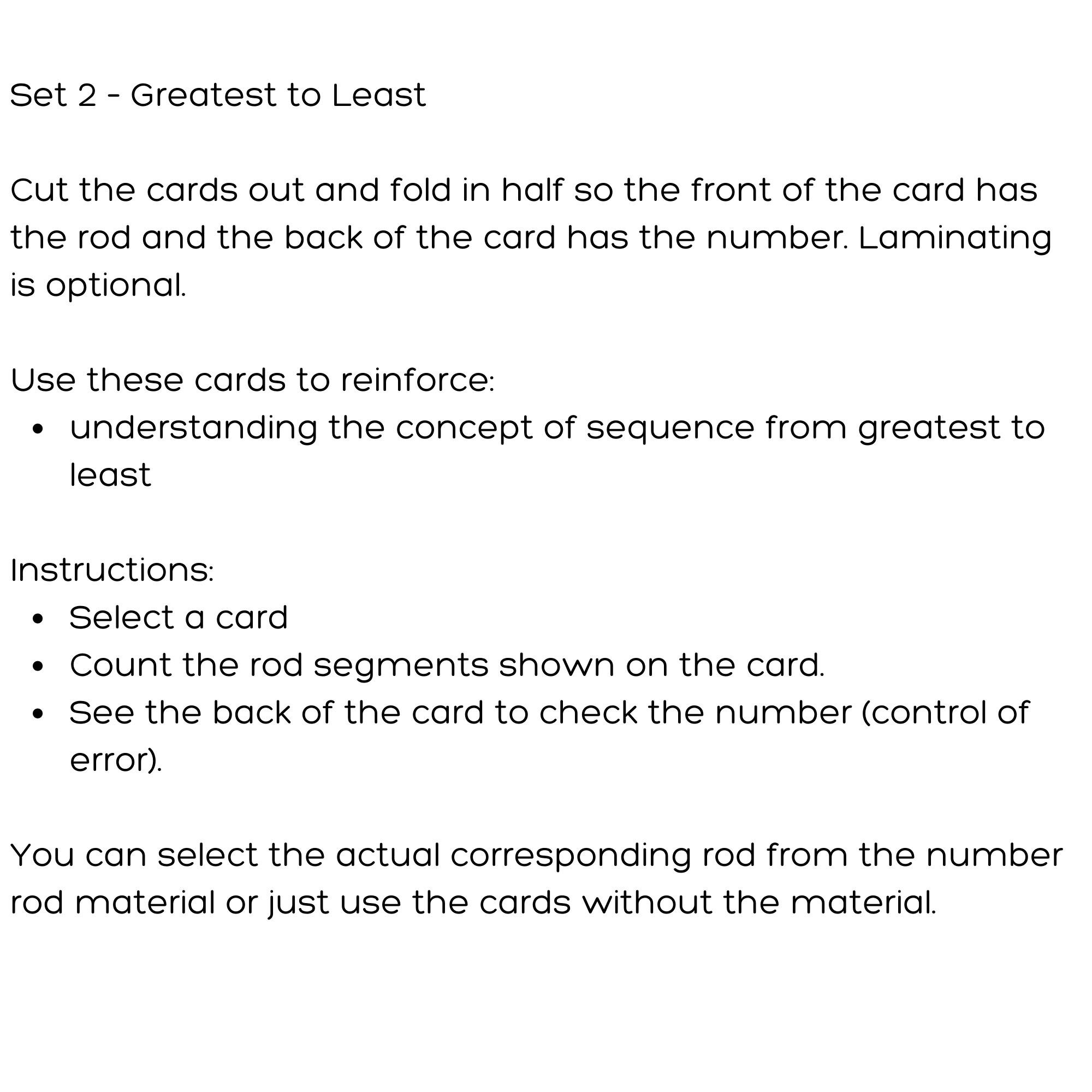 Montessori Red Blue Rods Command Cards Greatest to Least Set 2 - Etsy