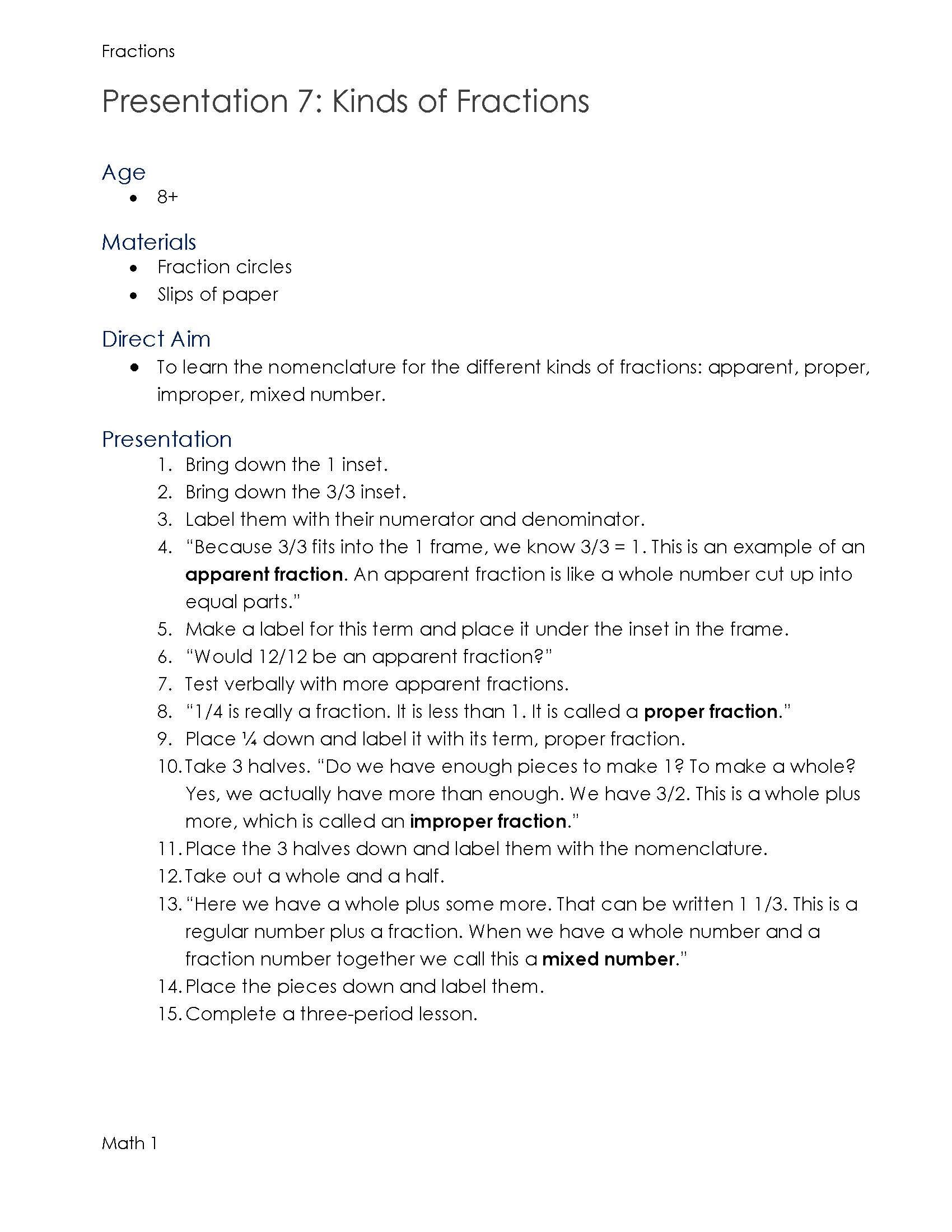 Montessori Fractions Introduction Math 1 Manual Lessons Part 1 of 2 - Etsy