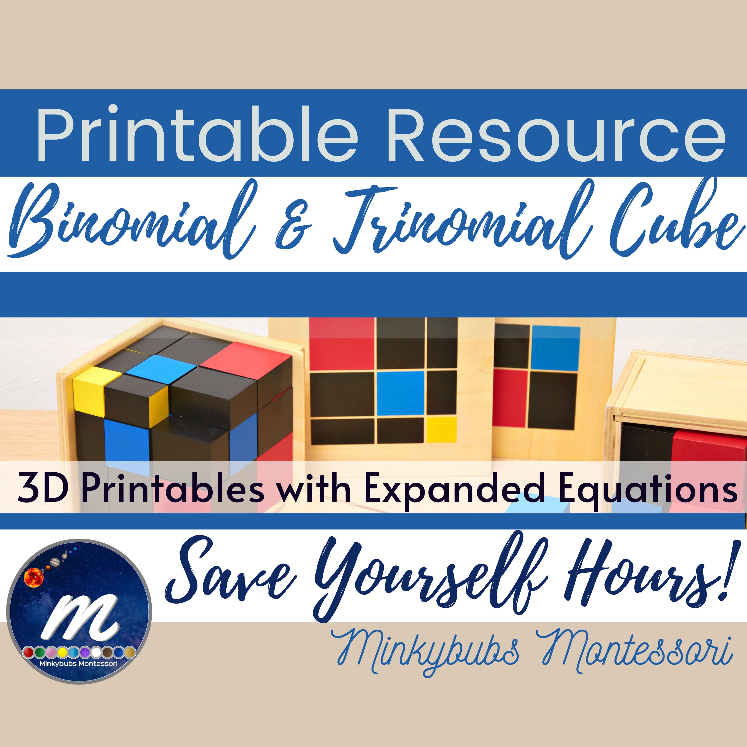 Binomial and Trinomial Cube Printable Material Montessori Algebraic ...