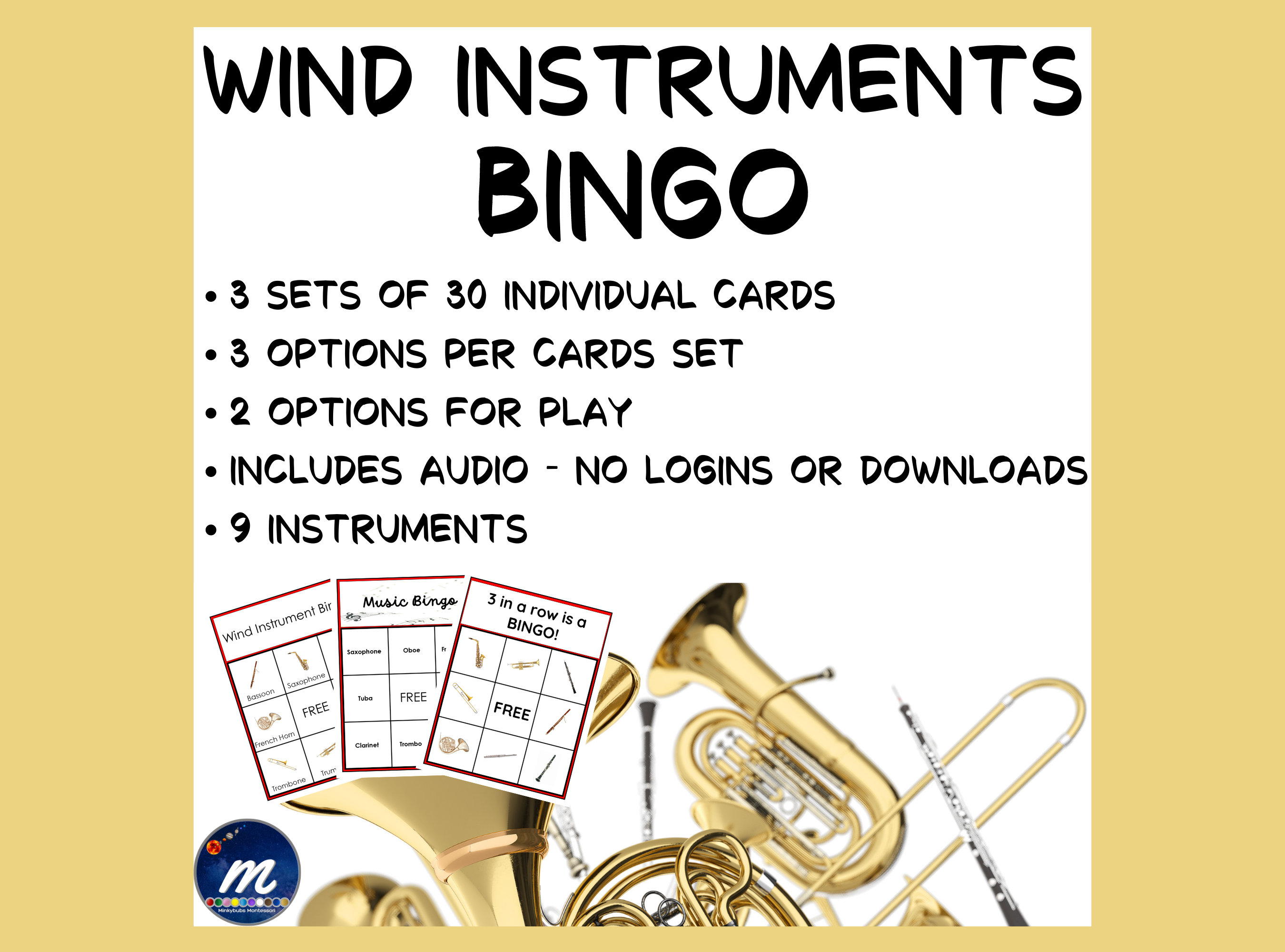 Music Instrument Bingo Wind Instruments of Orchestra With - Etsy