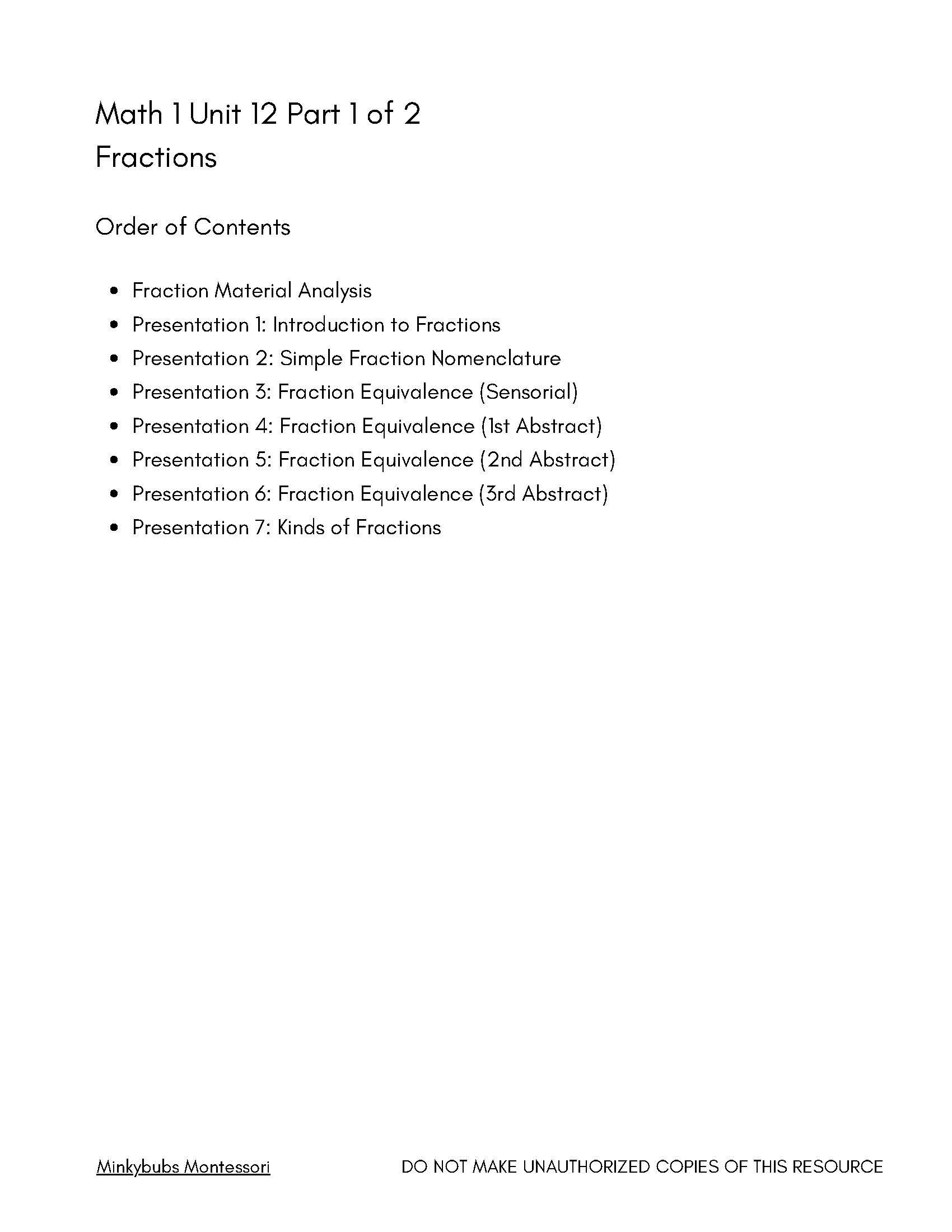 Montessori Fractions Introduction Math 1 Manual Lessons Part 1 of 2 - Etsy