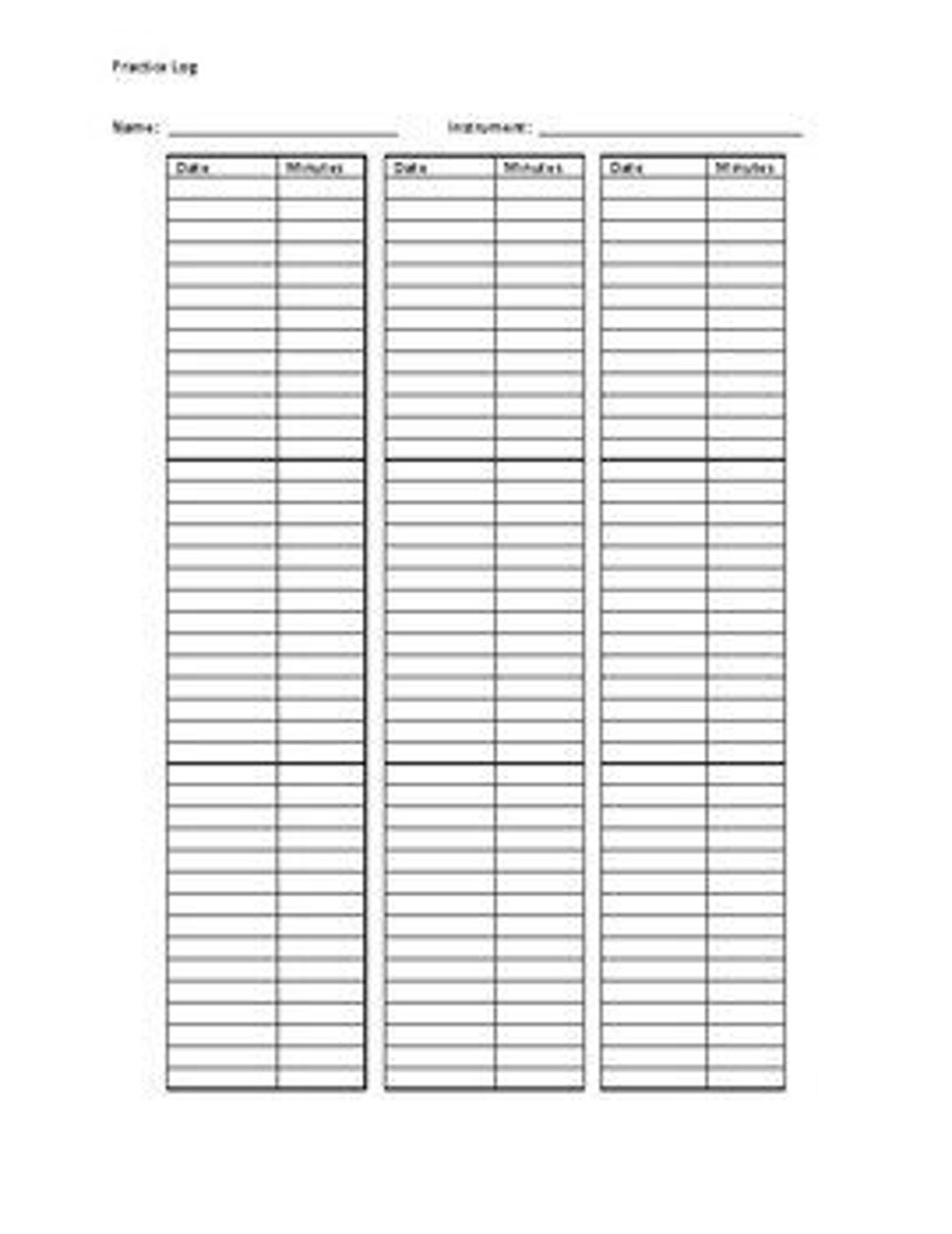 Practice Log for Band - Etsy