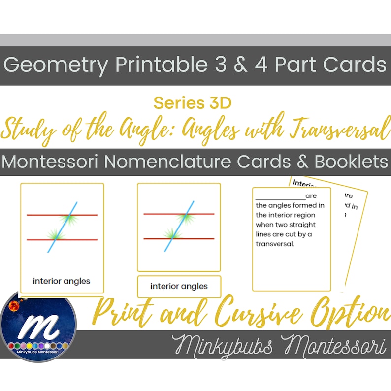 Montessori Geometry Nomenclature Cards Series 3D Study of the Angle ...