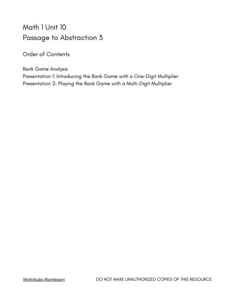 Bank Game Montessori Math 1 Manual Multiplication Lessons Unit 10 ...