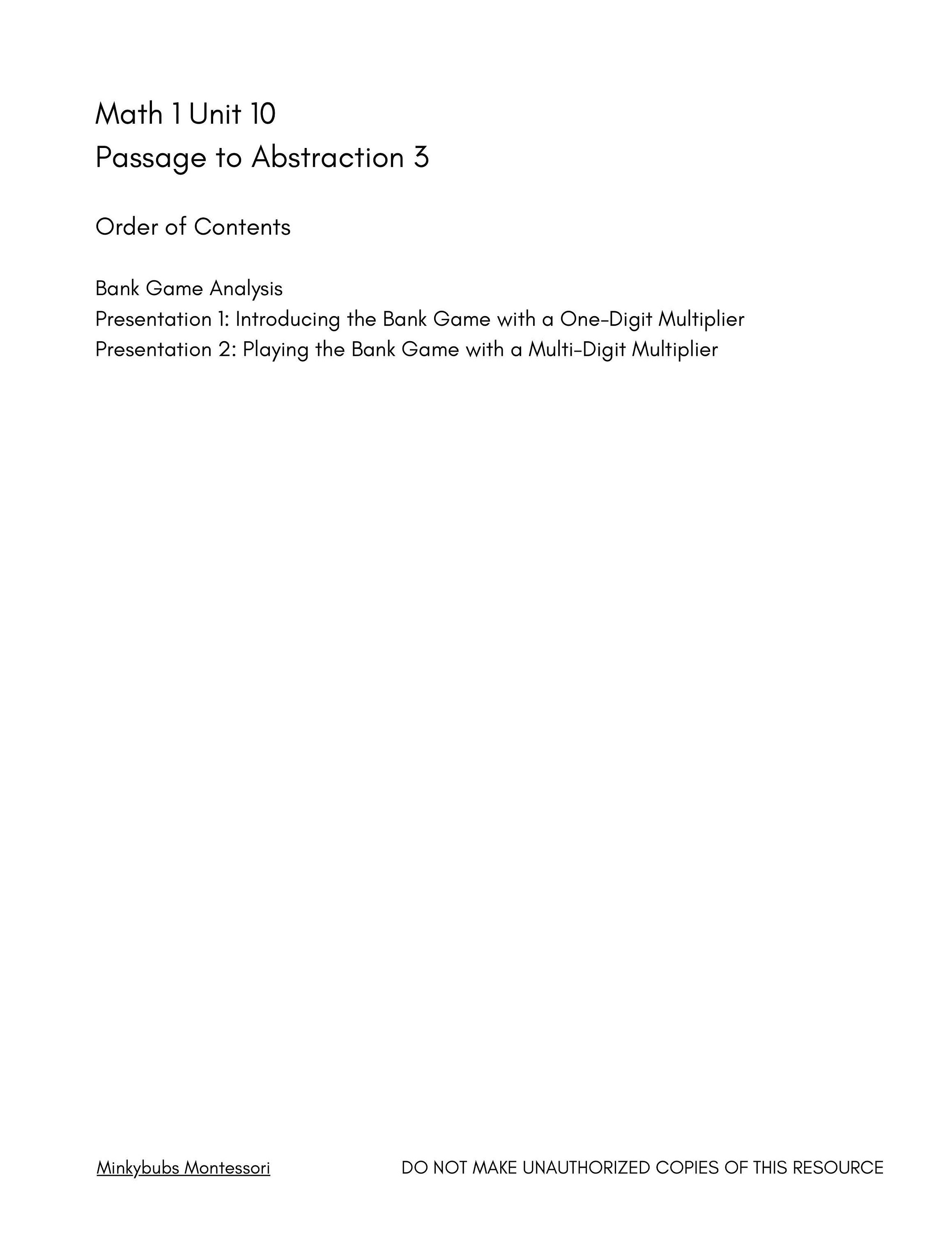 Bank Game Montessori Math 1 Manual Multiplication Lessons Unit 10 ...