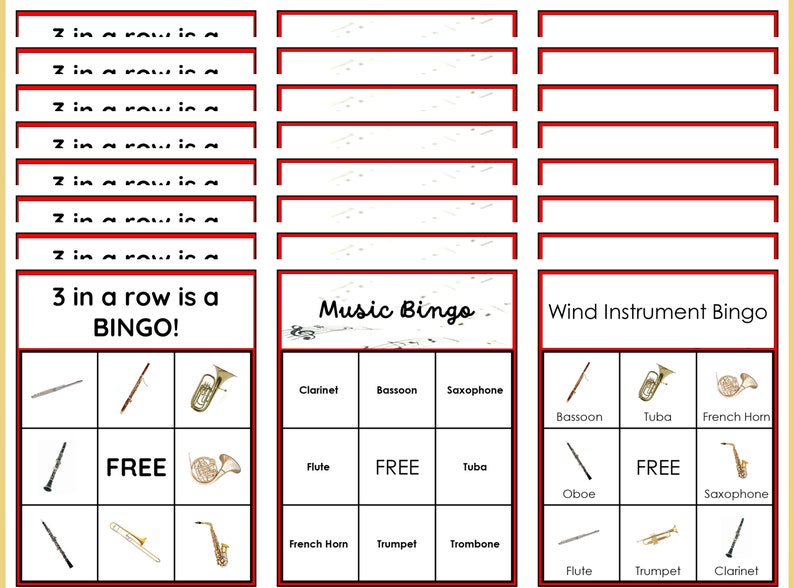 Music Instrument Bingo Wind Instruments of Orchestra With - Etsy