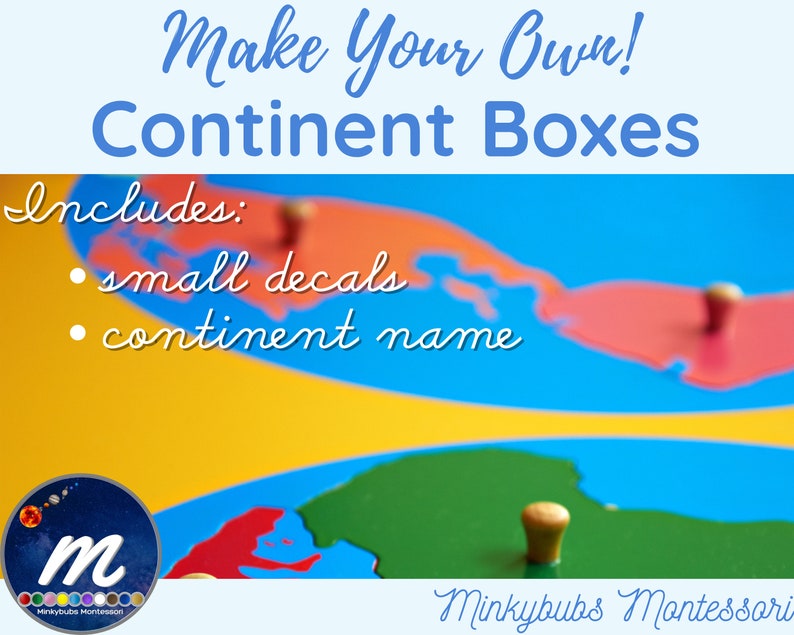 Continent Boxes SMALL 3.5" Decals and CONTINENT NAMES in Montessori ...