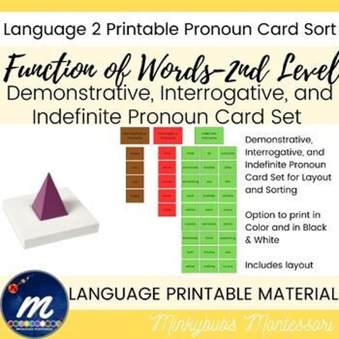 Demonstrative Interrogative Indefinite Pronoun Card Sort Printable - Etsy