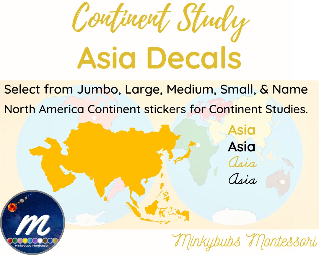 ASIA Decals in Montessori Colors Continent Study - Etsy