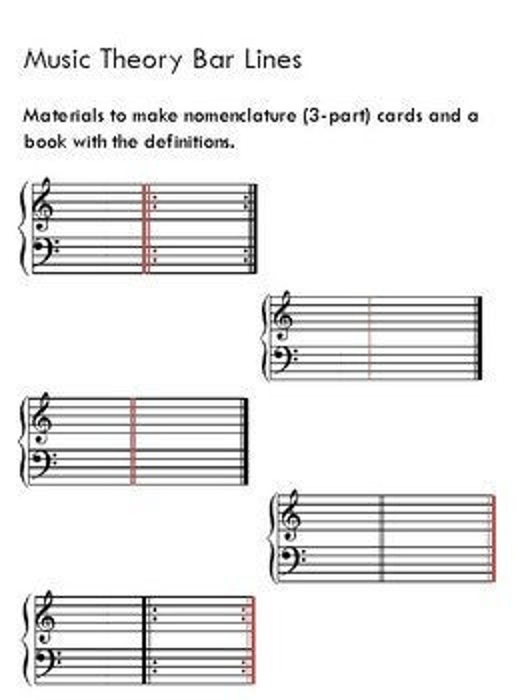 Montessori Nomenclature 3 Part Cards and Book Music Theory Bar Lines ...