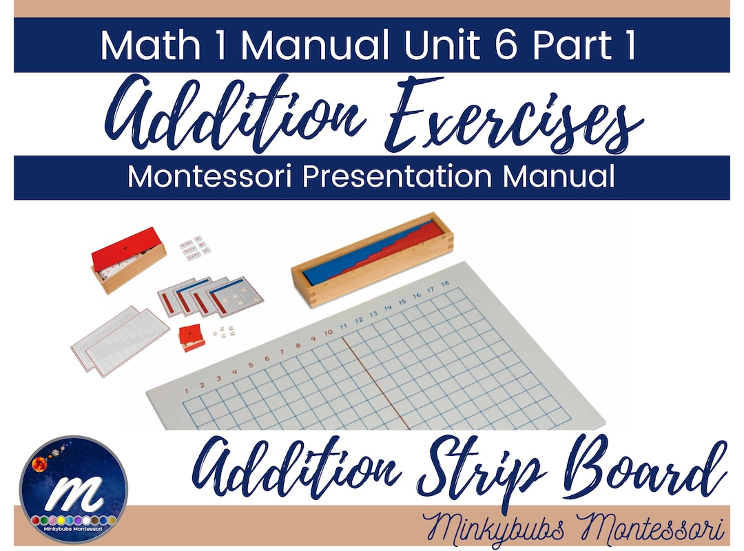 Montessori Math Manual Addition Strip Board Exercises LESSONS MATH 1 ...