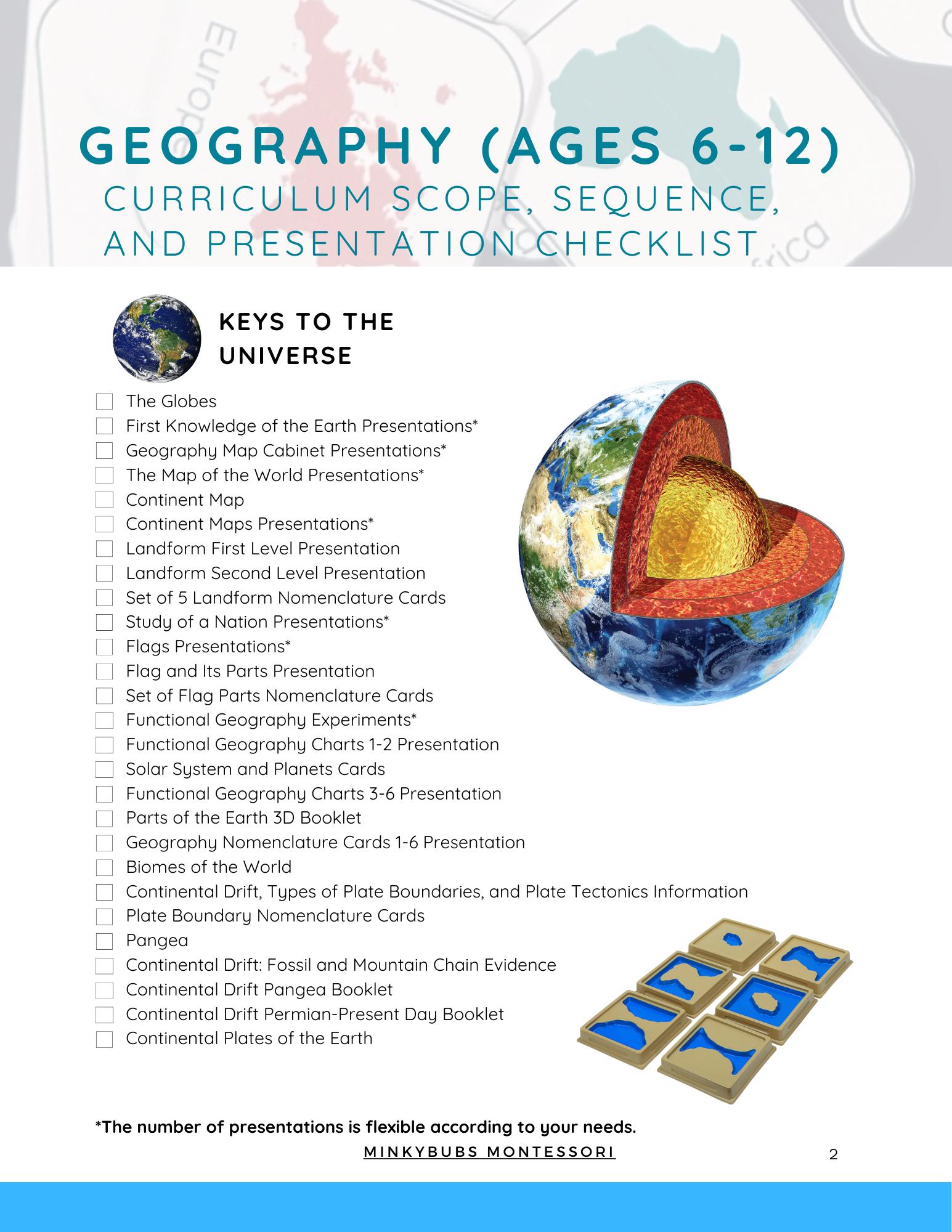 Montessori GEOGRAPHY CHECKLIST • Full 6-year Scope & Sequence • Lower ...