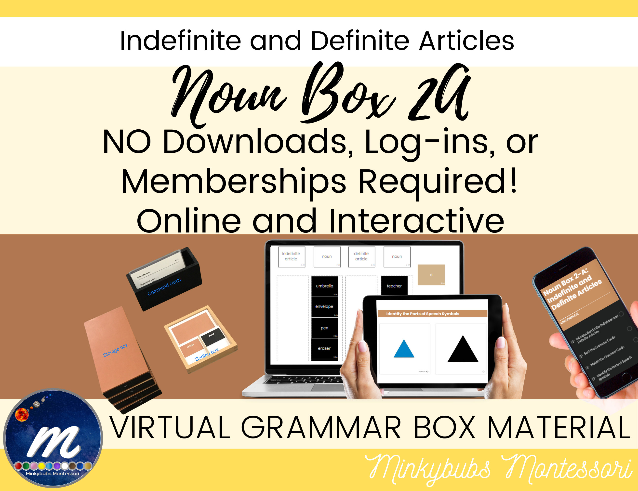 Noun Box 2A Montessori Definite and Indefinite Articles Virtual Grammar ...
