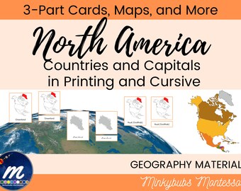North American Flags Montessori 3 Part Cards - Etsy