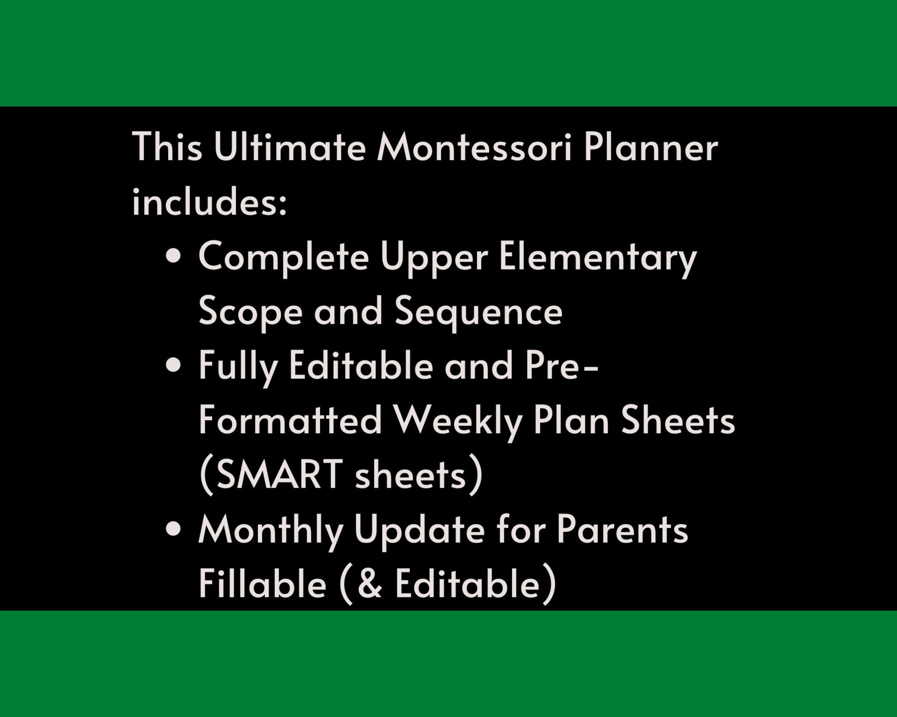 Montessori Work Plans Upper El Classroom EDITABLE Reports Weekly Plans ...