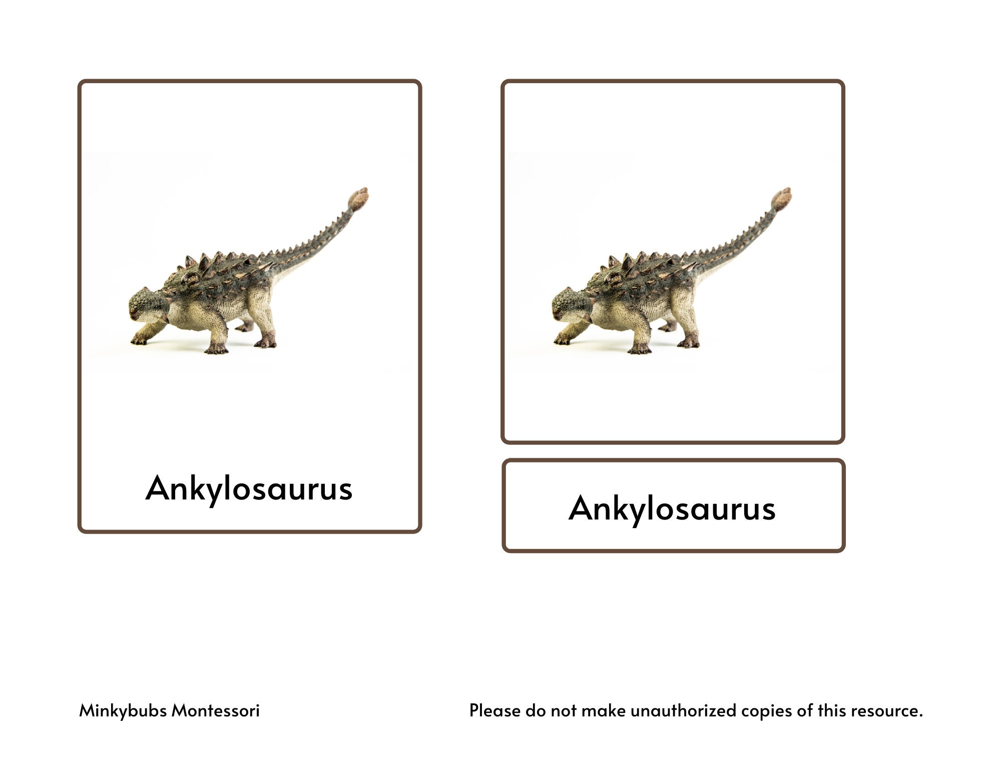 Dinosaurs Montessori 3 Part Cards With Picture and Labels for Sorting ...