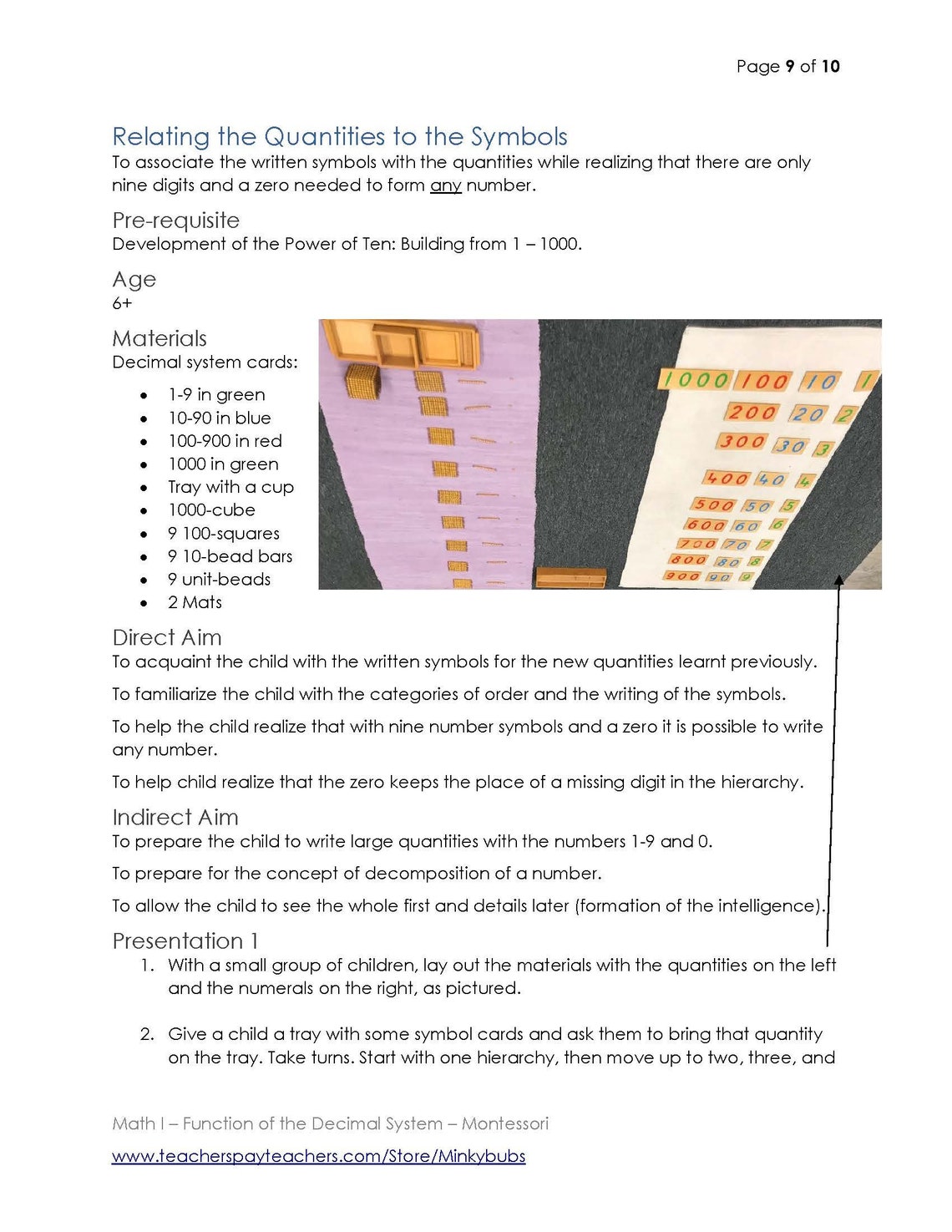 Montessori Math Teaching Manual Place Value Concepts Ages 6-9 LESSONS ...