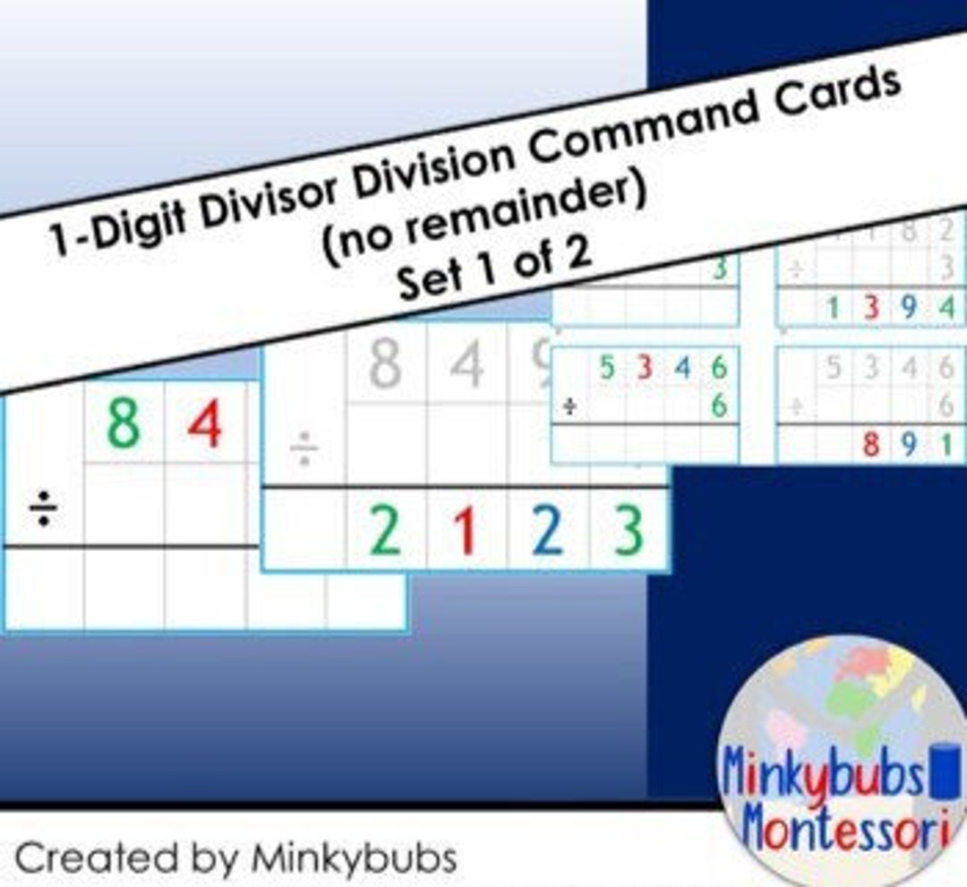 Montessori Math 1-digit Divisor Division Command Cards & Control of ...