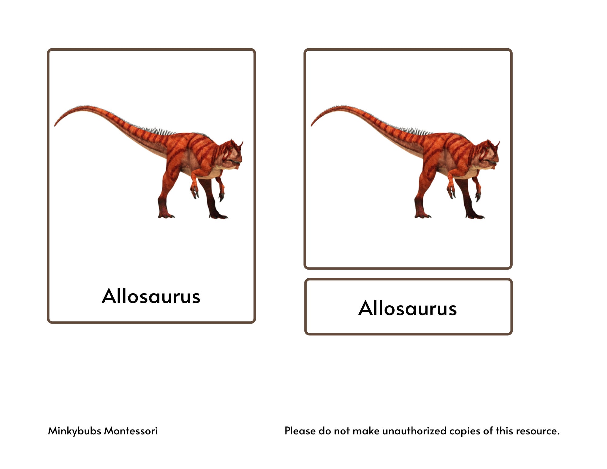 Dinosaurs Montessori 3 Part Cards With Picture and Labels for Sorting ...