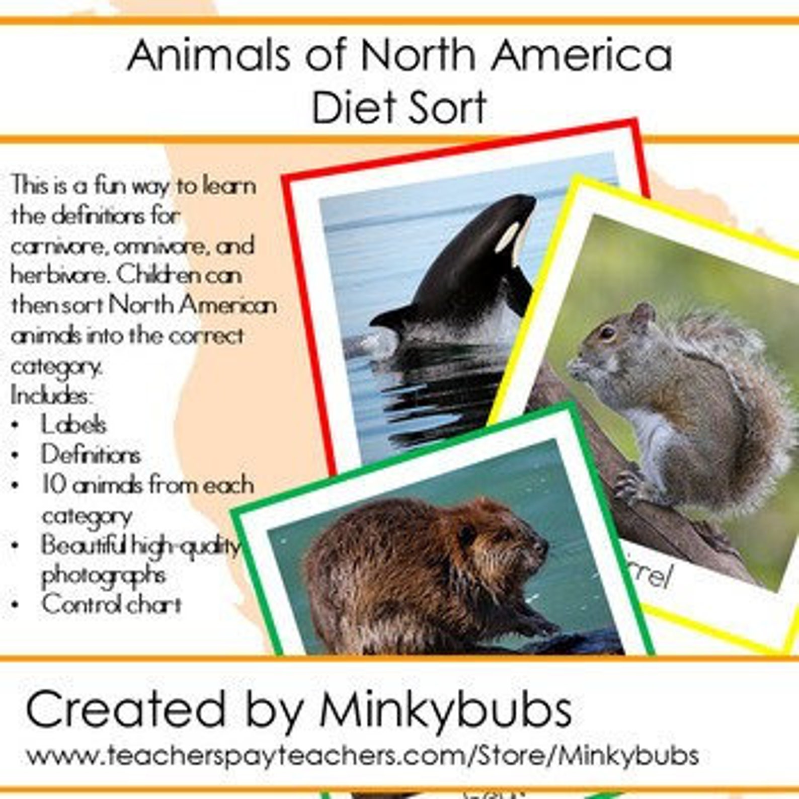Carnivores, Omnivores, Herbivores of North America Sorting Cards ...