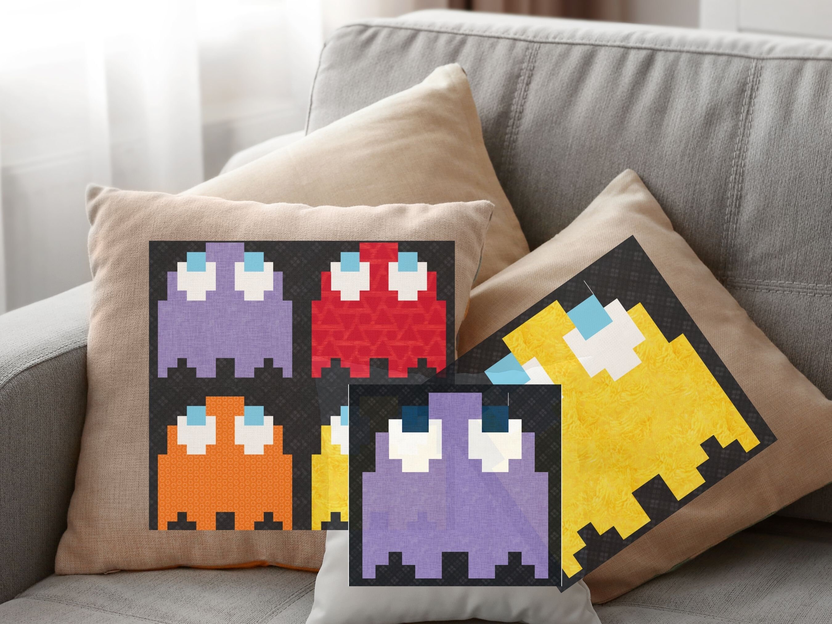 Pacman Ghost Quilt Block 1 Foundation Paper Piecing 16x16 - Etsy