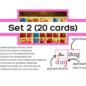 20 Movable Alphabet Pink Language Picture Cards Activity CVC Words Set ...