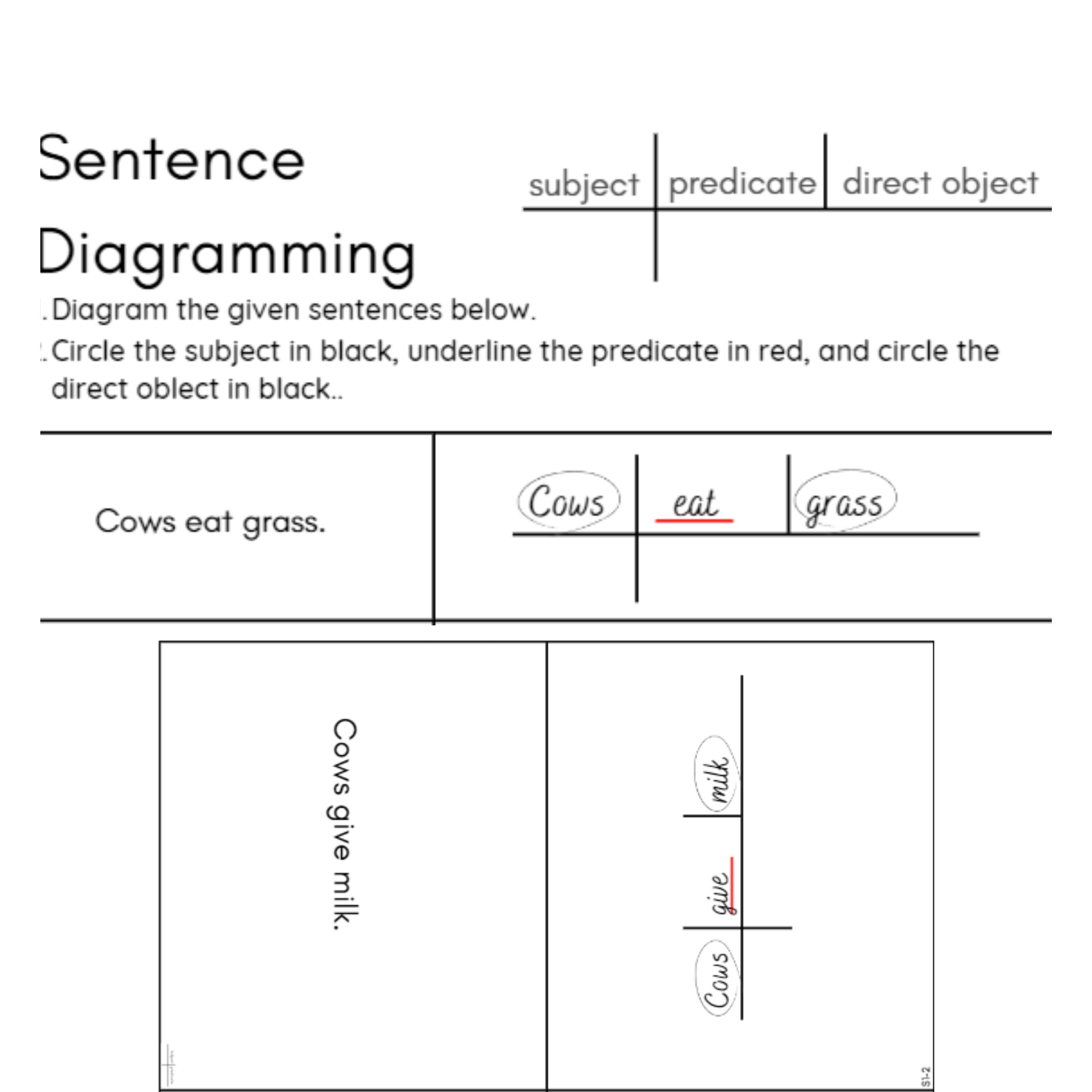 Sentence Analysis Grammar Parsing Workbook Subject Predicate Direct Object Montessori 2 Etsy