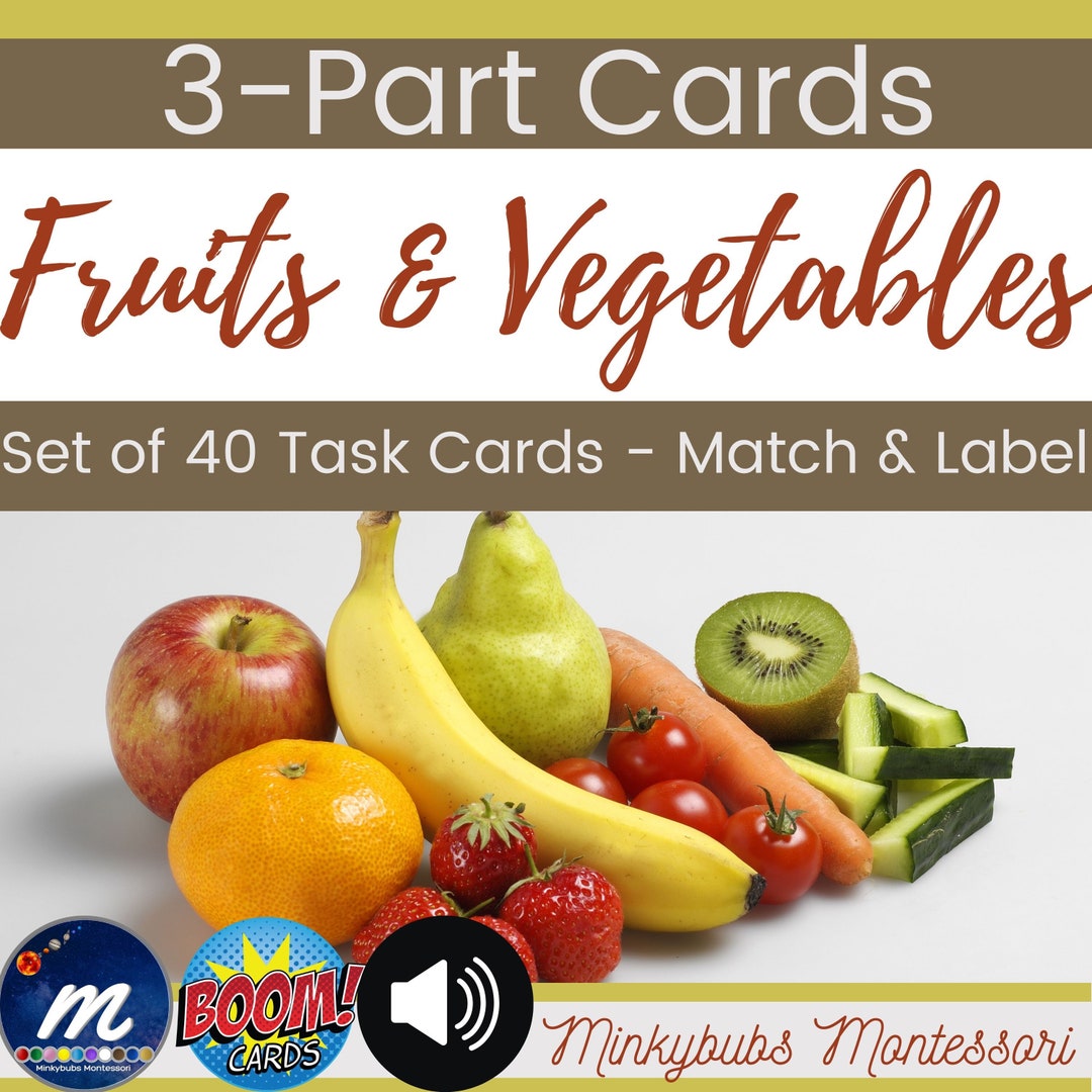 3 Part Cards Fruits and Vegetables Food Montessori - Etsy