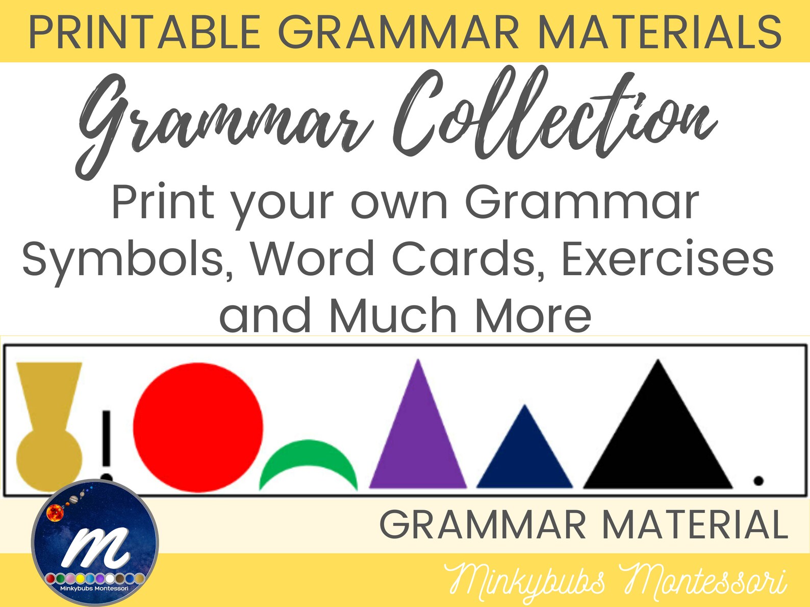 Montessori Grammar Symbols, Charts, and Cards Sets Including Materials ...