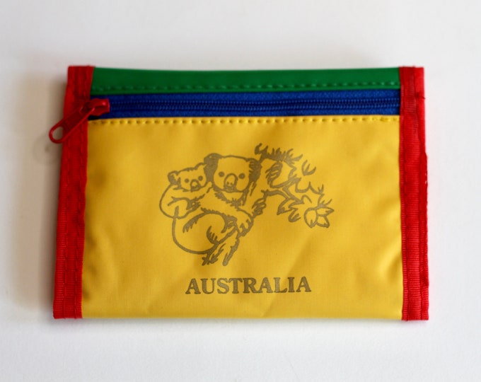 90s Australia Bifold Wallet, Colorblock Canvas, Zipper Wallet, Koala ...