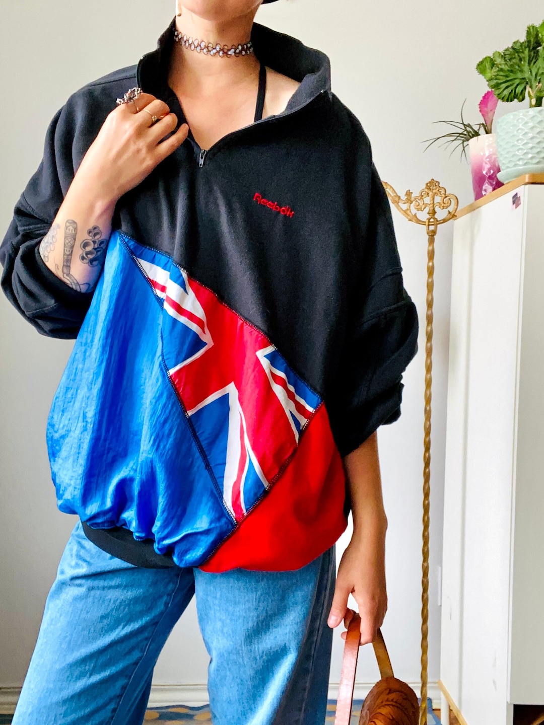 80s Reebok Sport Pullover, Union Jack Sweater, Black Blue and Red ...