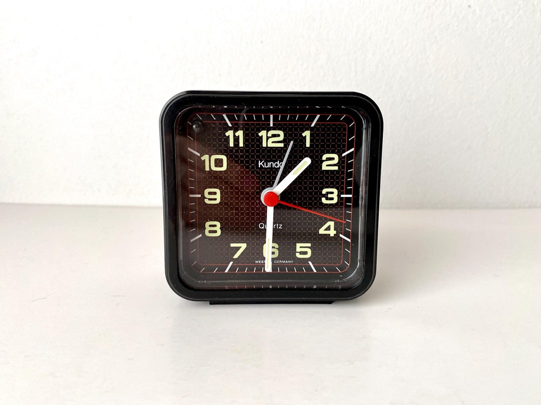 Vintage Quartz Kundo Alarm Clock, West Germany Table Clock, Small Black Alarm Clock, Gift for ...