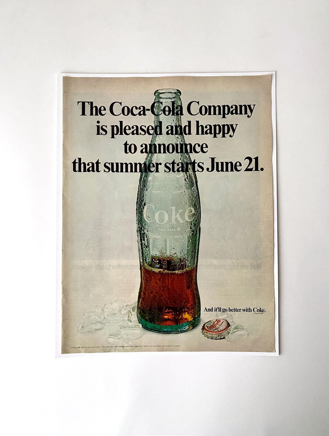 1969 Coca Cola Advertisement, Mid Century Coke Bottle, 1960s Soda Ad ...