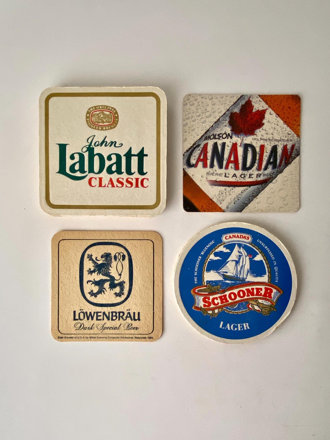 Vintage Beer Coasters, Set of 12, Canadian Beer Lager, Molson, Labatt ...