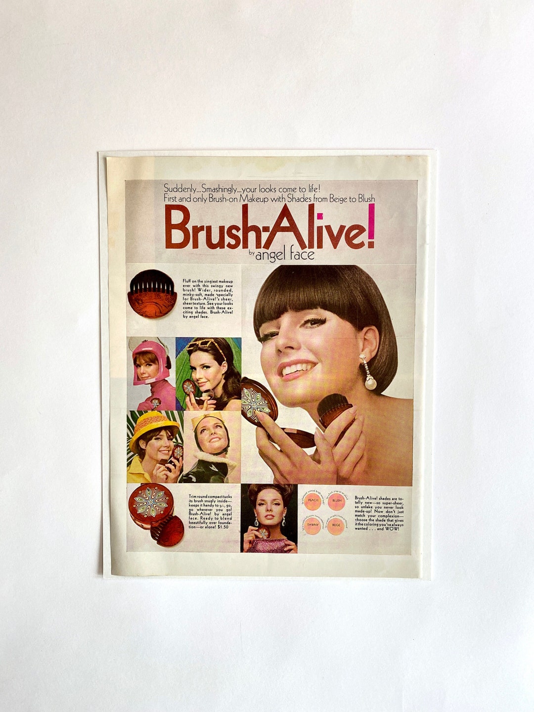 1965 Brush-alive Blush Ad, Angel Face Makeup, Vintage Makeup Compact ...
