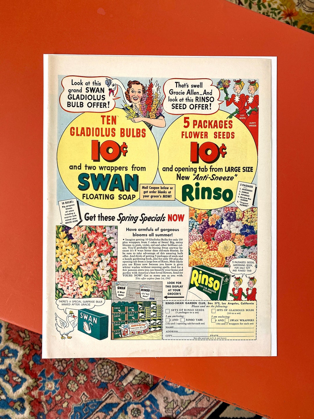 1942 Spring Flowers Ad, Swan Soap, Rinso, Vintage Flower Garden, Life ...